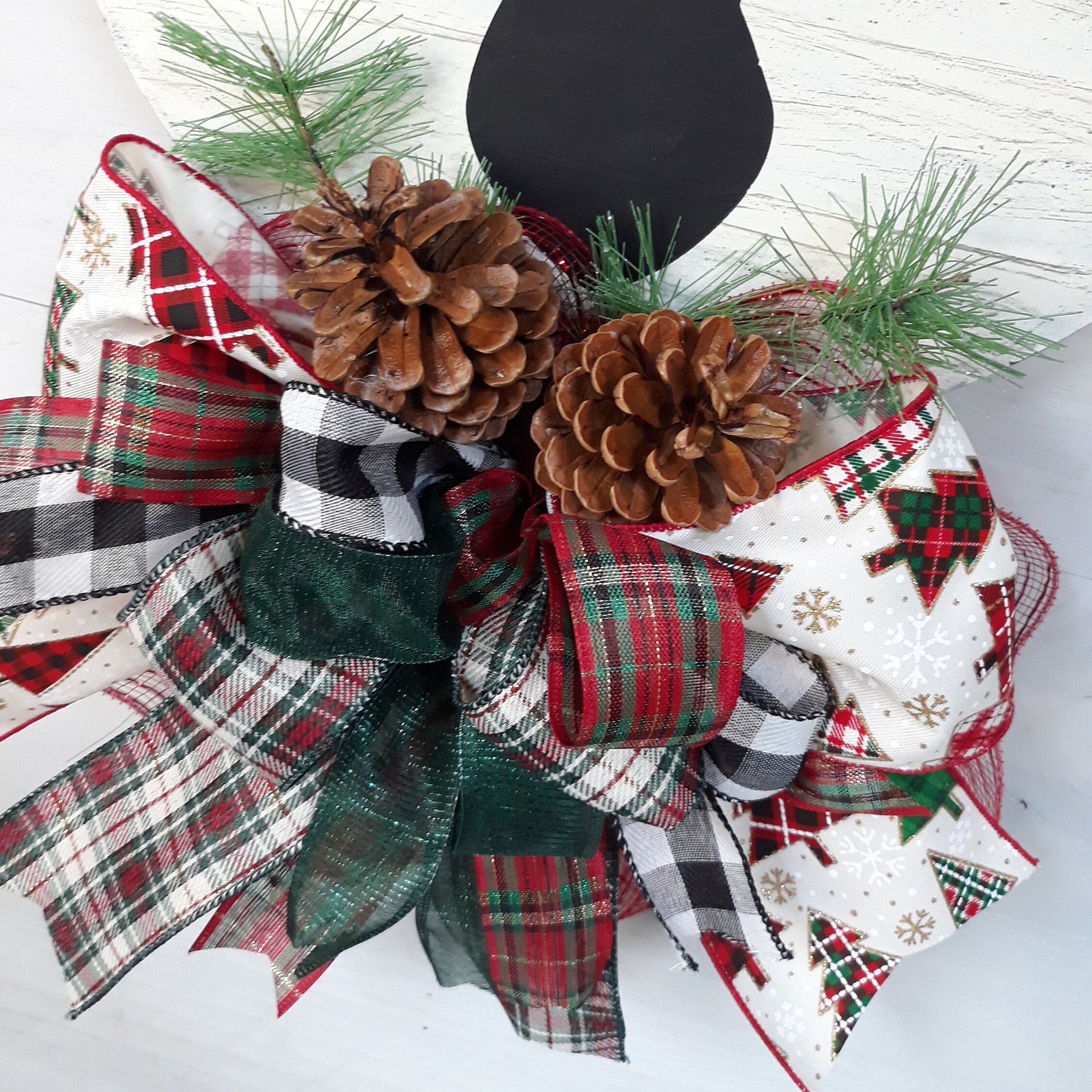 Rustic Lodge Deer Door Hanger, Red and Black Ribbons Set off This Home ...