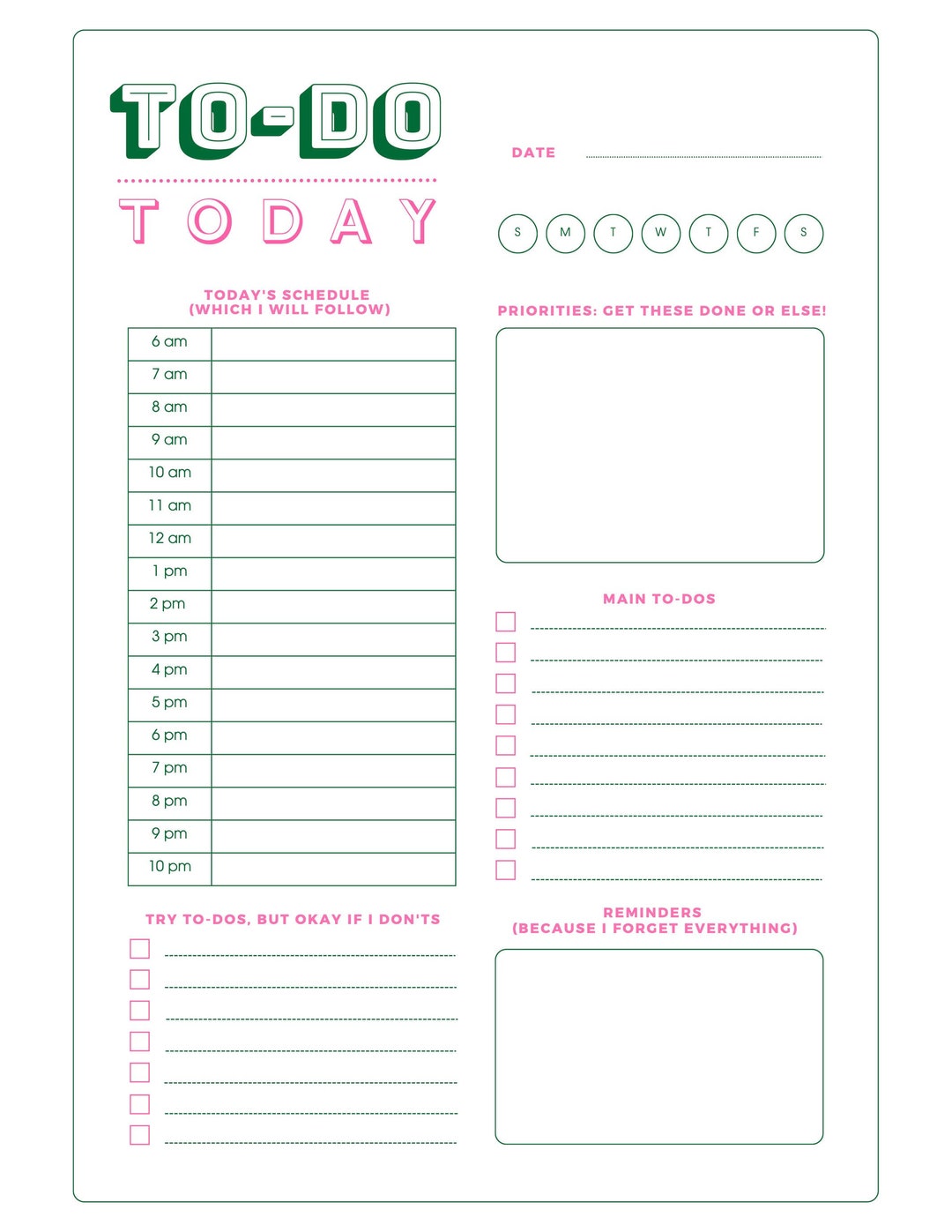 Digital Daily Planner, Downloadable Daily to Do List, One Page Reusable ...