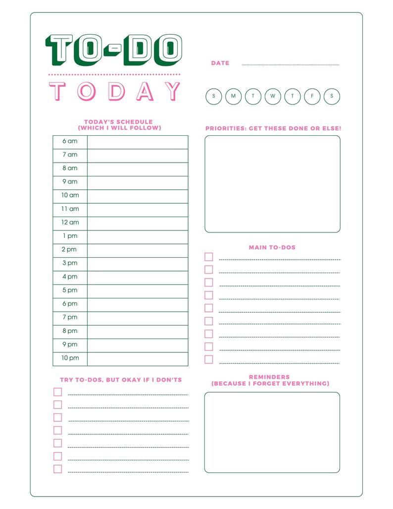 Digital Daily Planner, Downloadable Daily to Do List, One Page Reusable ...