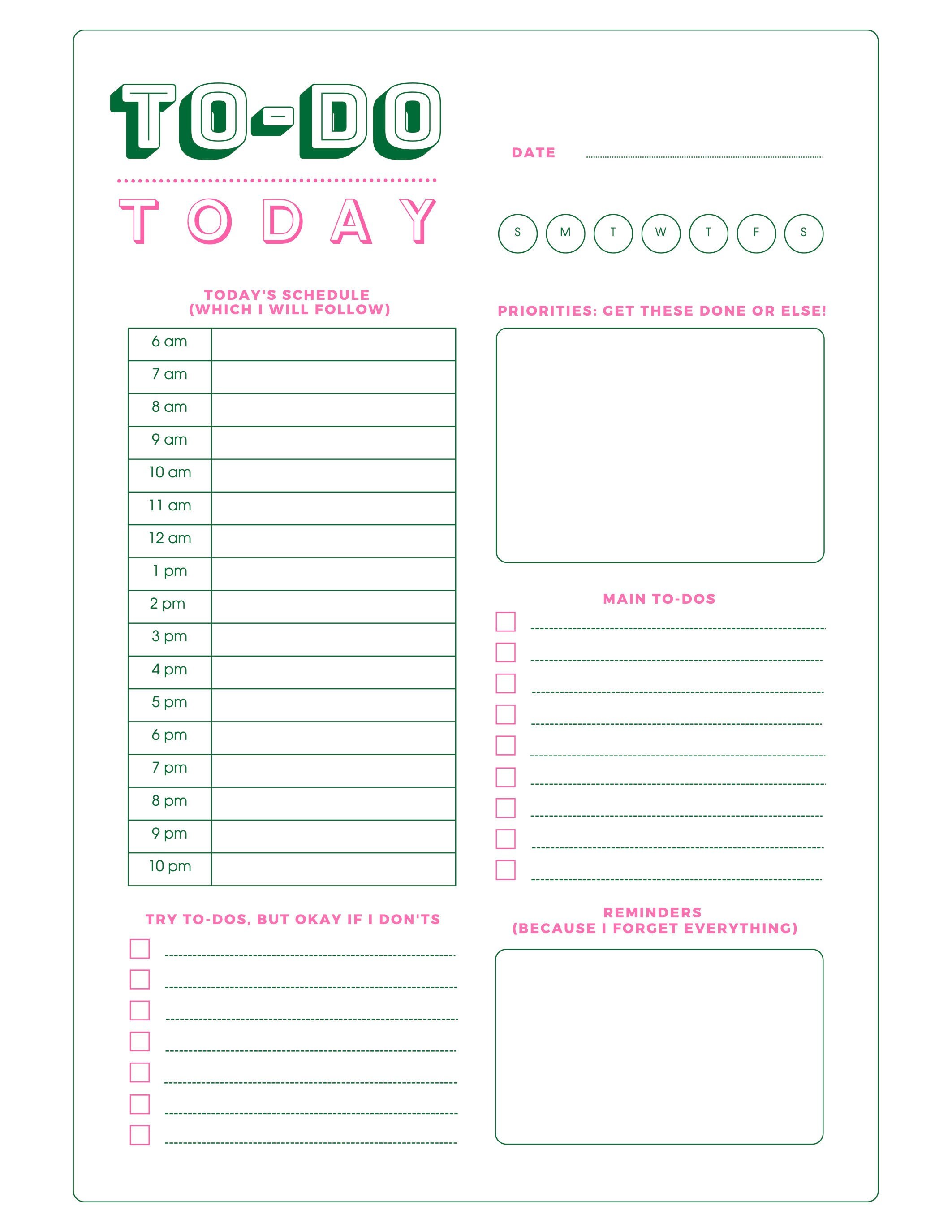 Digital Daily Planner, Downloadable Daily to Do List, One Page Reusable ...