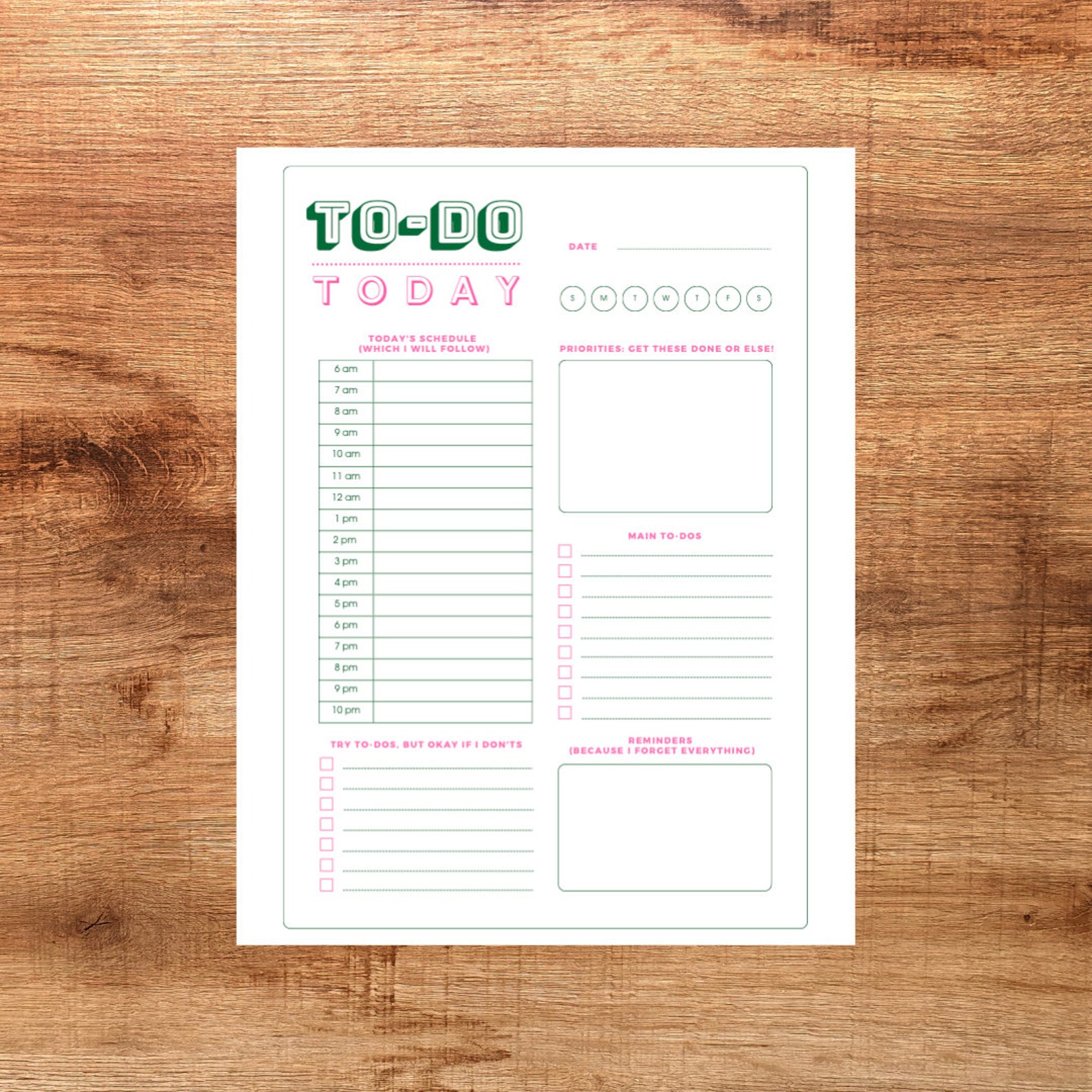 Digital Daily Planner, Downloadable Daily to Do List, One Page Reusable ...