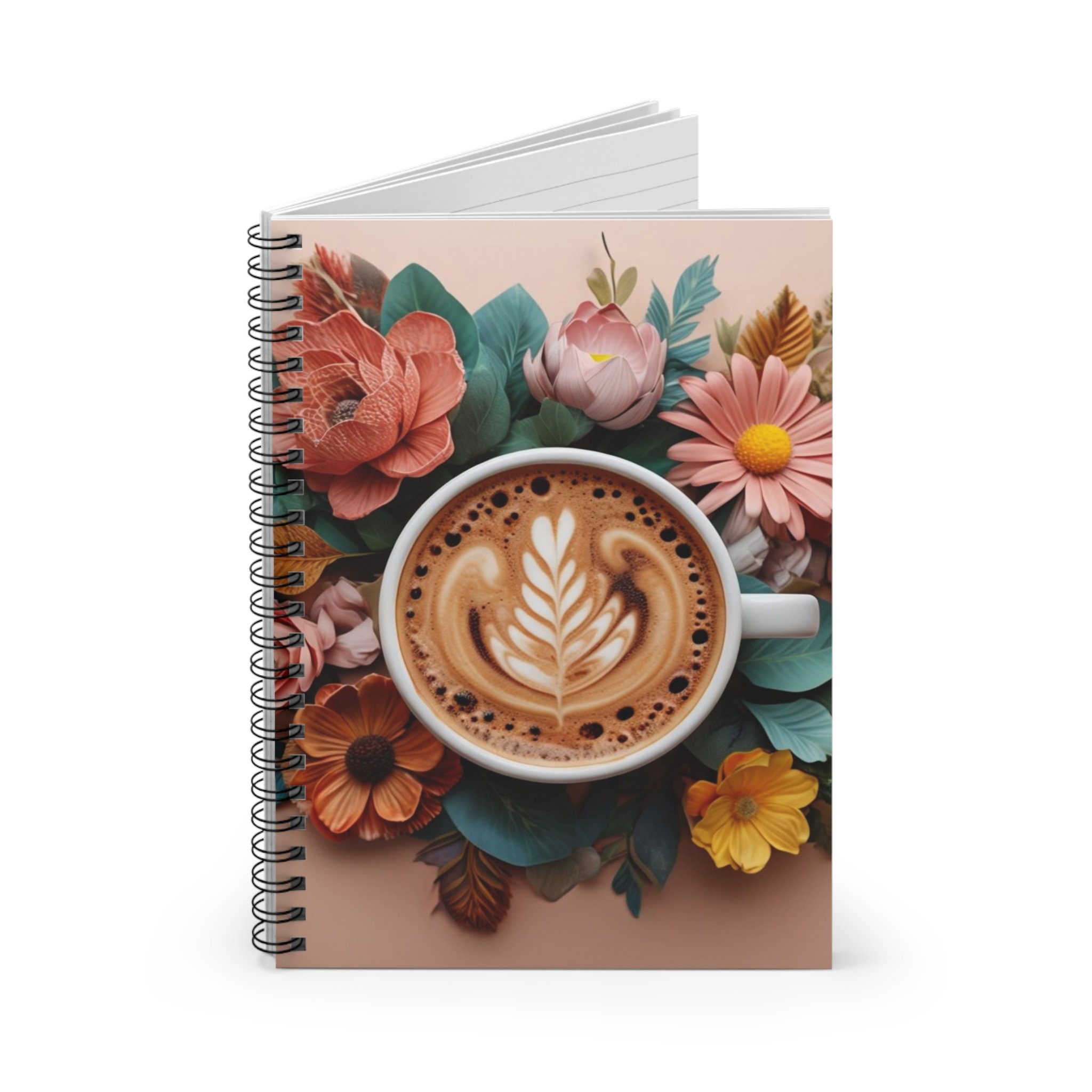 Floral Coffee Bliss Spiral Ruled Line Notebook Elegant Latte Art - Etsy