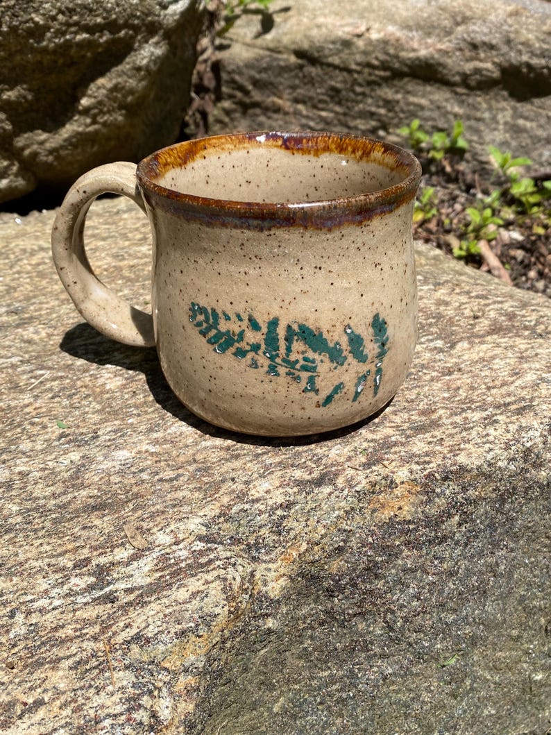 Fern Mug, Hand-thrown Nature Inspired Pottery Mug - 14 Oz, Handcrafted ...