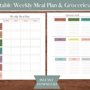 Colorful Printable Menu Download and Weekly Menu Planner Template ...