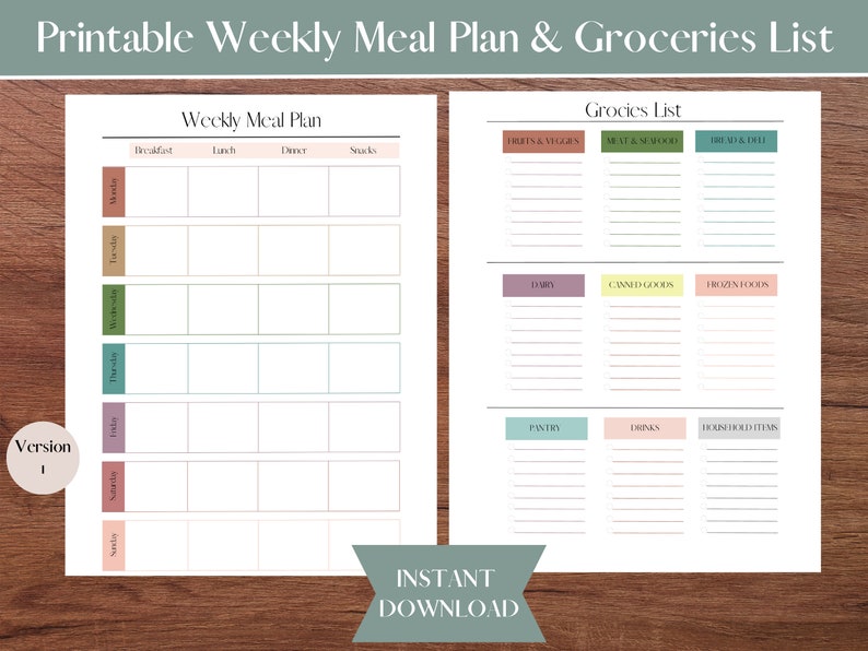 Colorful Printable Menu Download and Weekly Menu Planner Template ...