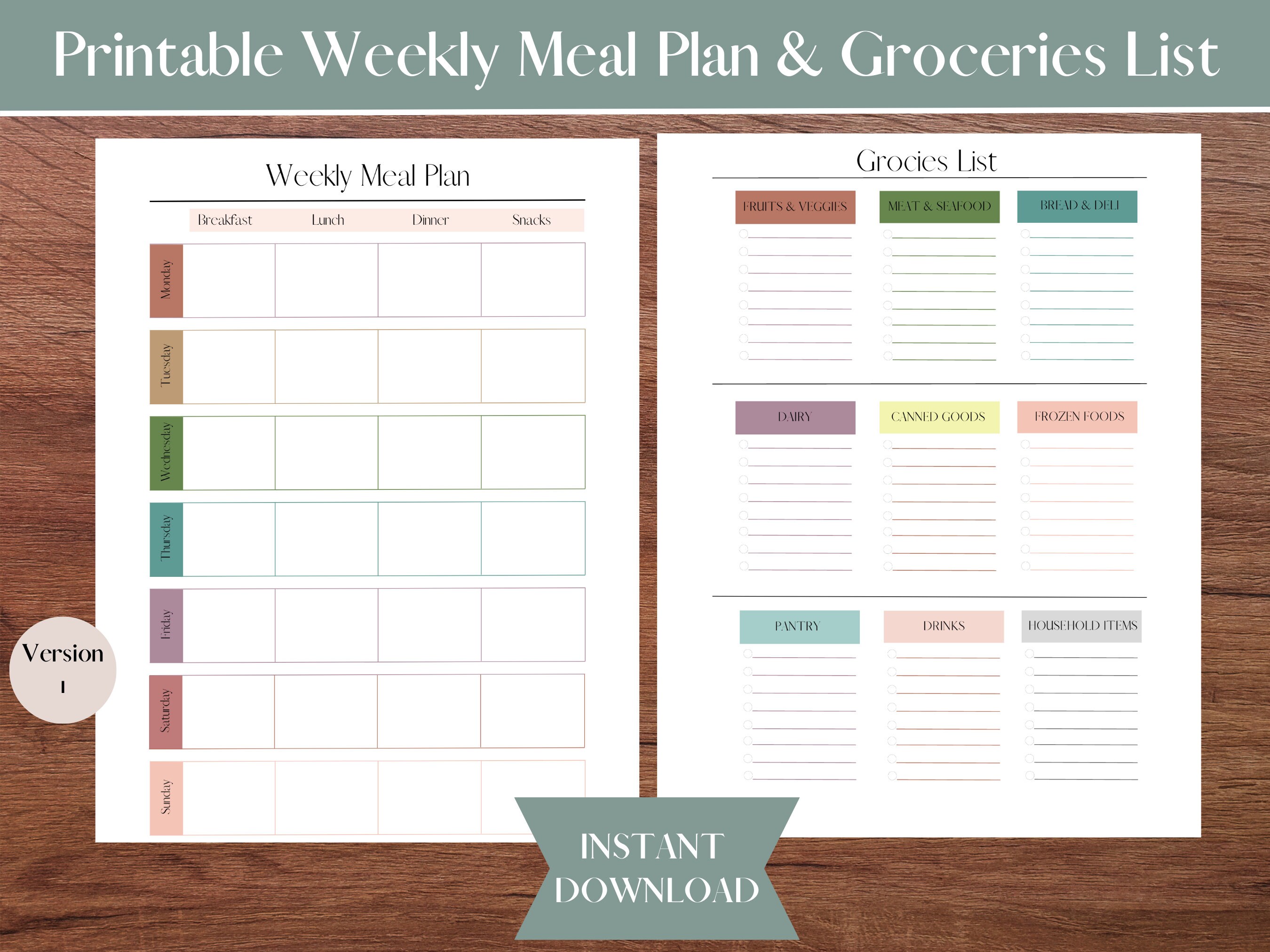 Colorful Printable Menu Download and Weekly Menu Planner Template ...