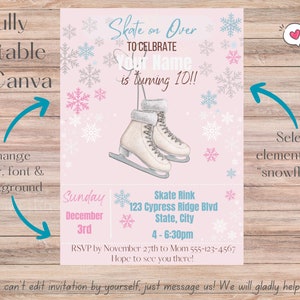 Editable Ice Skating Kids Birthday Invitation Template, Printable ...