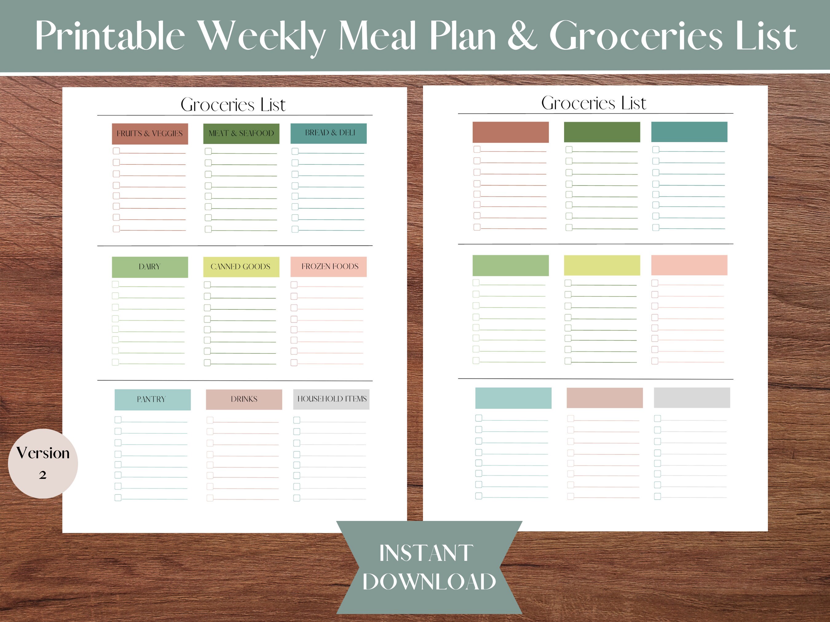 Colorful Printable Menu Download and Weekly Menu Planner Template ...