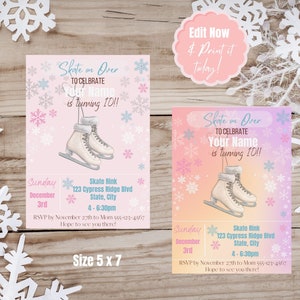 Editable Ice Skating Kids Birthday Invitation Template, Printable ...