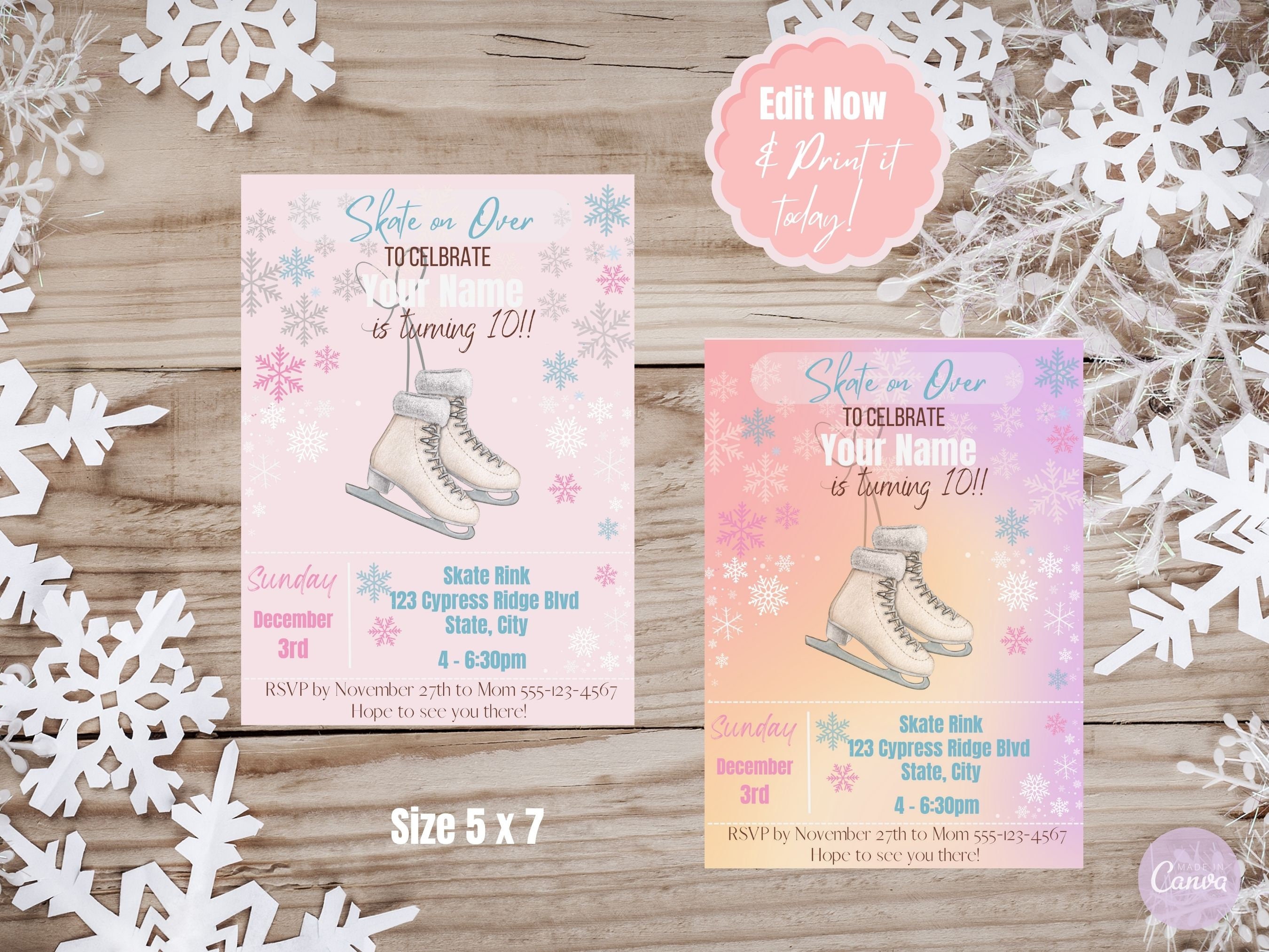 Editable Ice Skating Kids Birthday Invitation Template, Printable ...