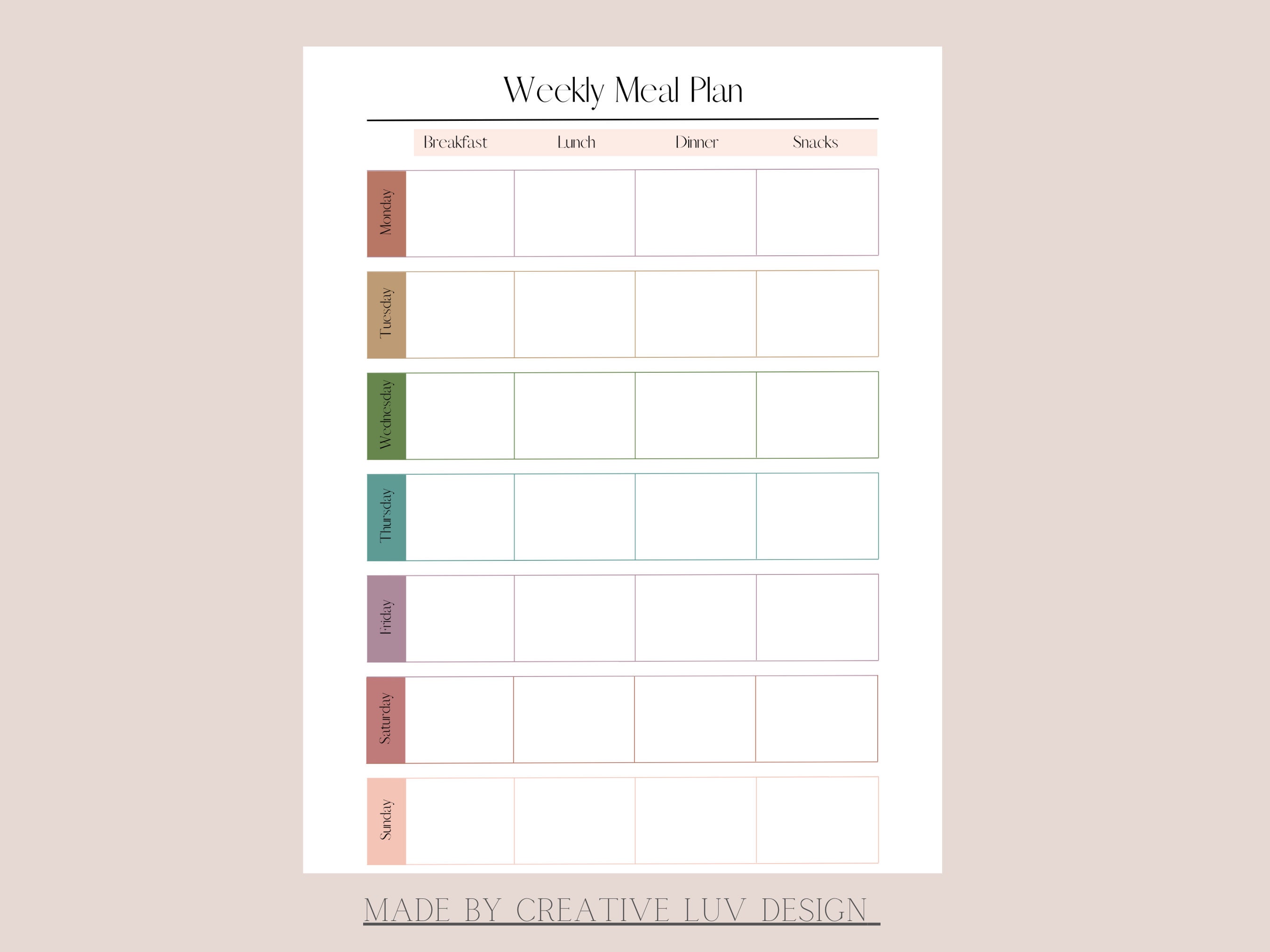 Colorful Printable Menu Download and Weekly Menu Planner Template ...