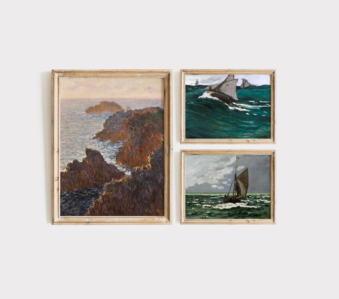 Claude Monet Sailboat Paintings Set of 3 C. 1866 | Monet Seaside Wall ...