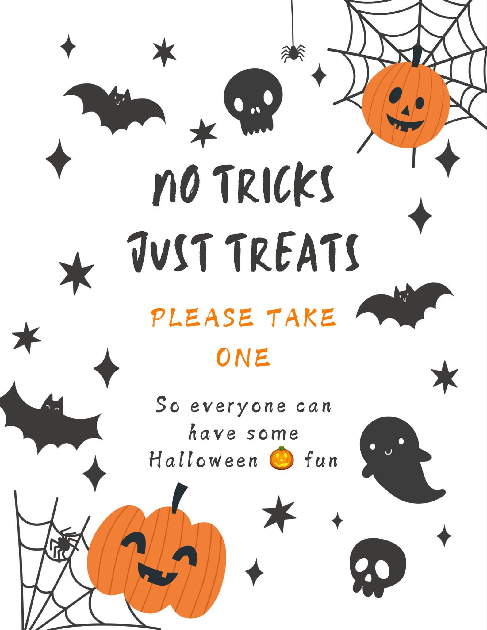 Halloween Tricks No Treats Sign, Party Sign, Halloween Party, Sign for ...