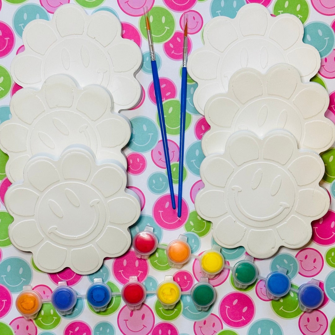 Happy Faces Plaster Craft Set of 6, Includes Paint Pot and Paintbrushes ...