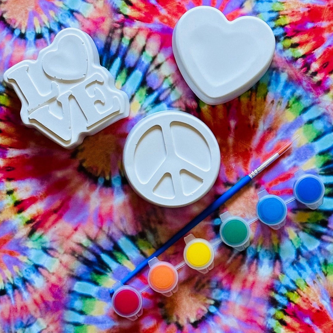 Set of 3 80’s Theme Plaster Craft Painting Kits, Peace and Love, Paper ...