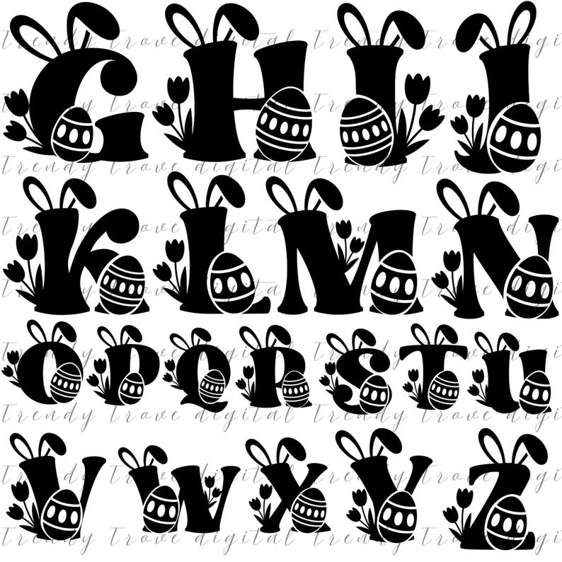 Easter Alphabet SVG Set • Bunny Ear Letters, Easter Eggs (26 Cut Files ...