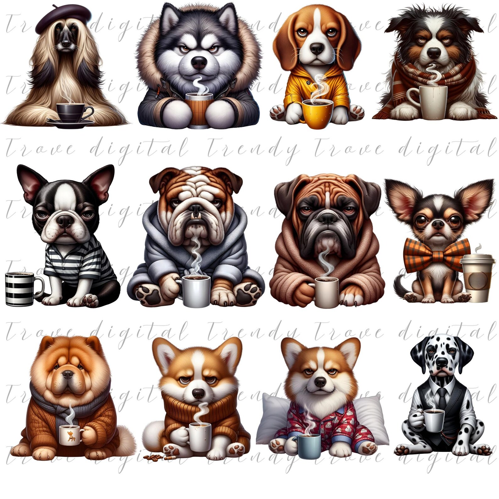 Grumpy Dogs With Coffee PNG Clipart: 34 Funny Puppy Digital Stickers - Etsy