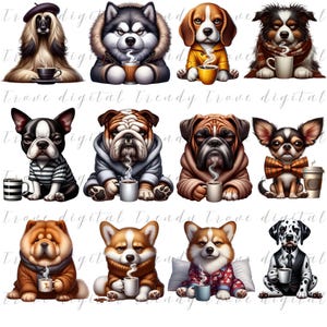 Grumpy Dogs With Coffee PNG, 34 Cute Moody Dog Clipart, Funny Coffee ...