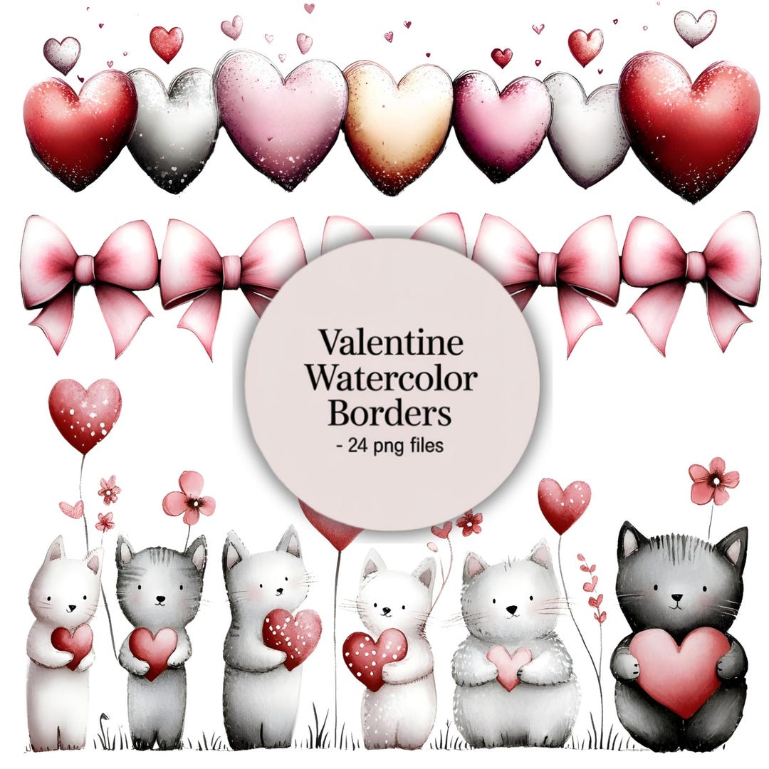 Valentine Watercolor Border PNG – Romantic Digital Divider Clipart - Etsy