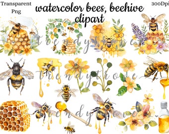 Watercolor Honey Bee Clipart, Spring Garden Bee, Honey Clip Art ...