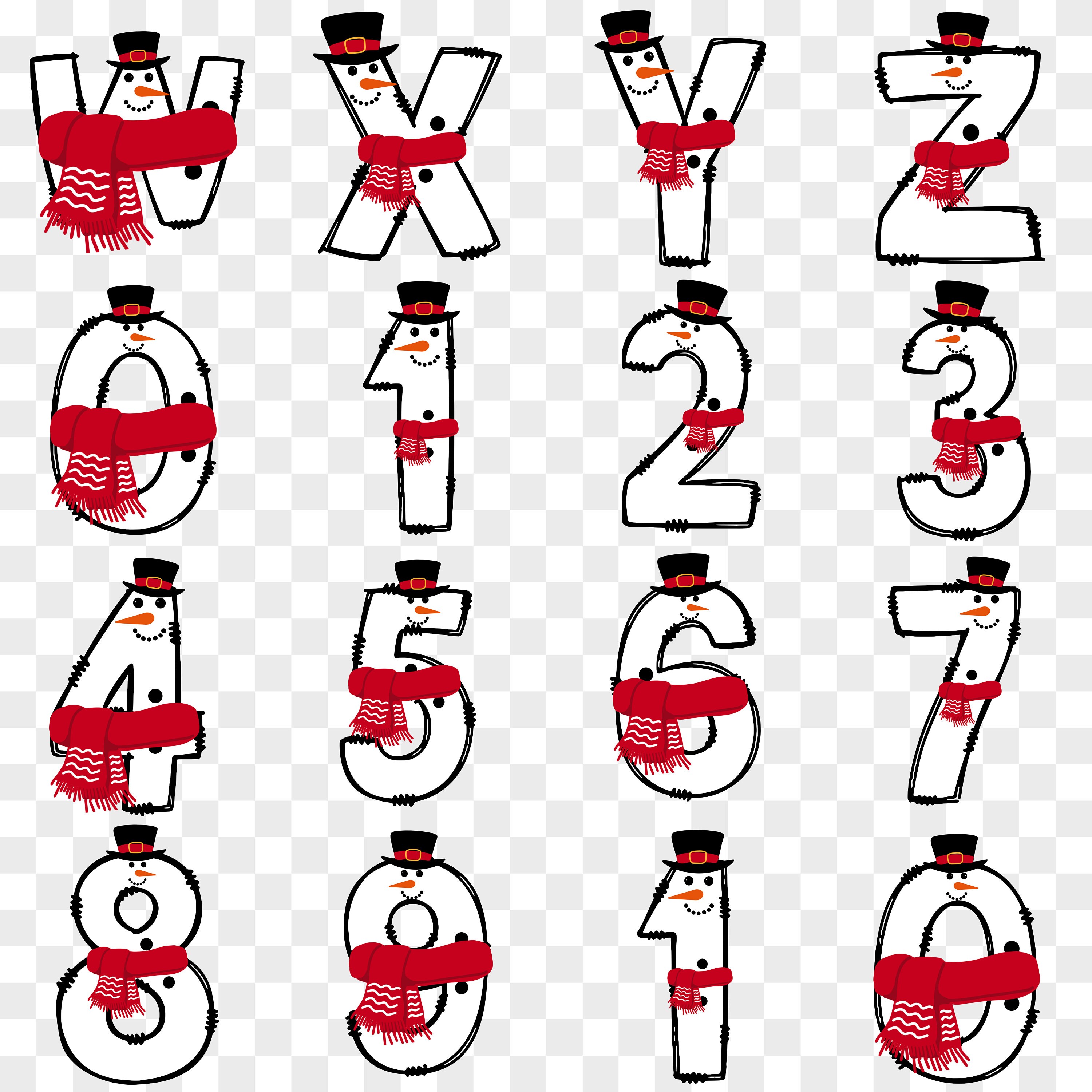 Snowman Alphabet Doodles, Uppercase and Lowercase, Fonts, Numbers, PNG ...