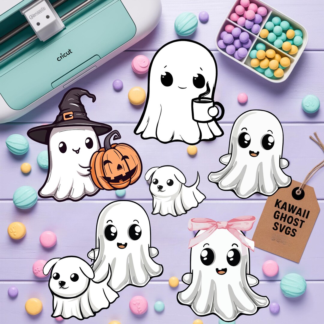Cute Ghost SVG Bundle, Kawaii Halloween Ghosts, Dog Ghost Clipart ...