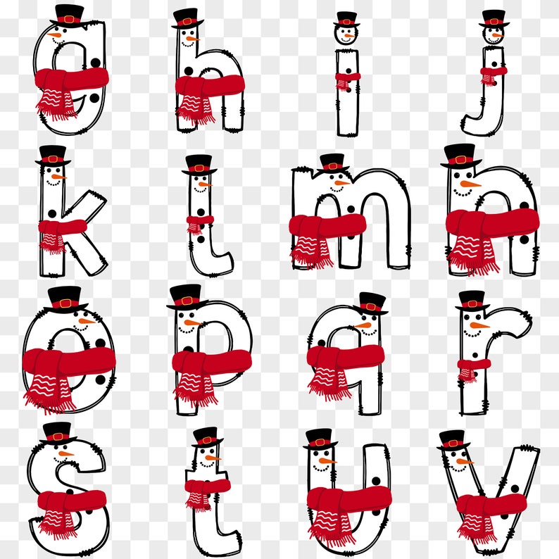 Snowman Alphabet Doodles, Uppercase and Lowercase, Fonts, Numbers, PNG ...