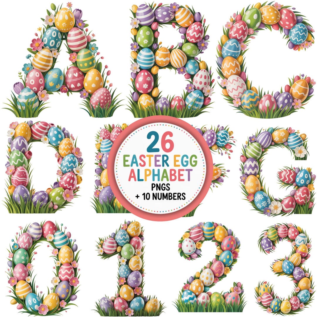 Easter Egg Alphabet PNG Bundle – Spring Letters and Numbers Clipart ...