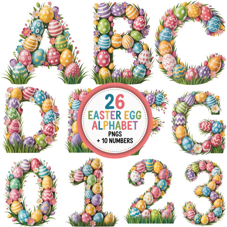 Easter Egg Alphabet PNG Bundle – Spring Letters and Numbers Clipart ...