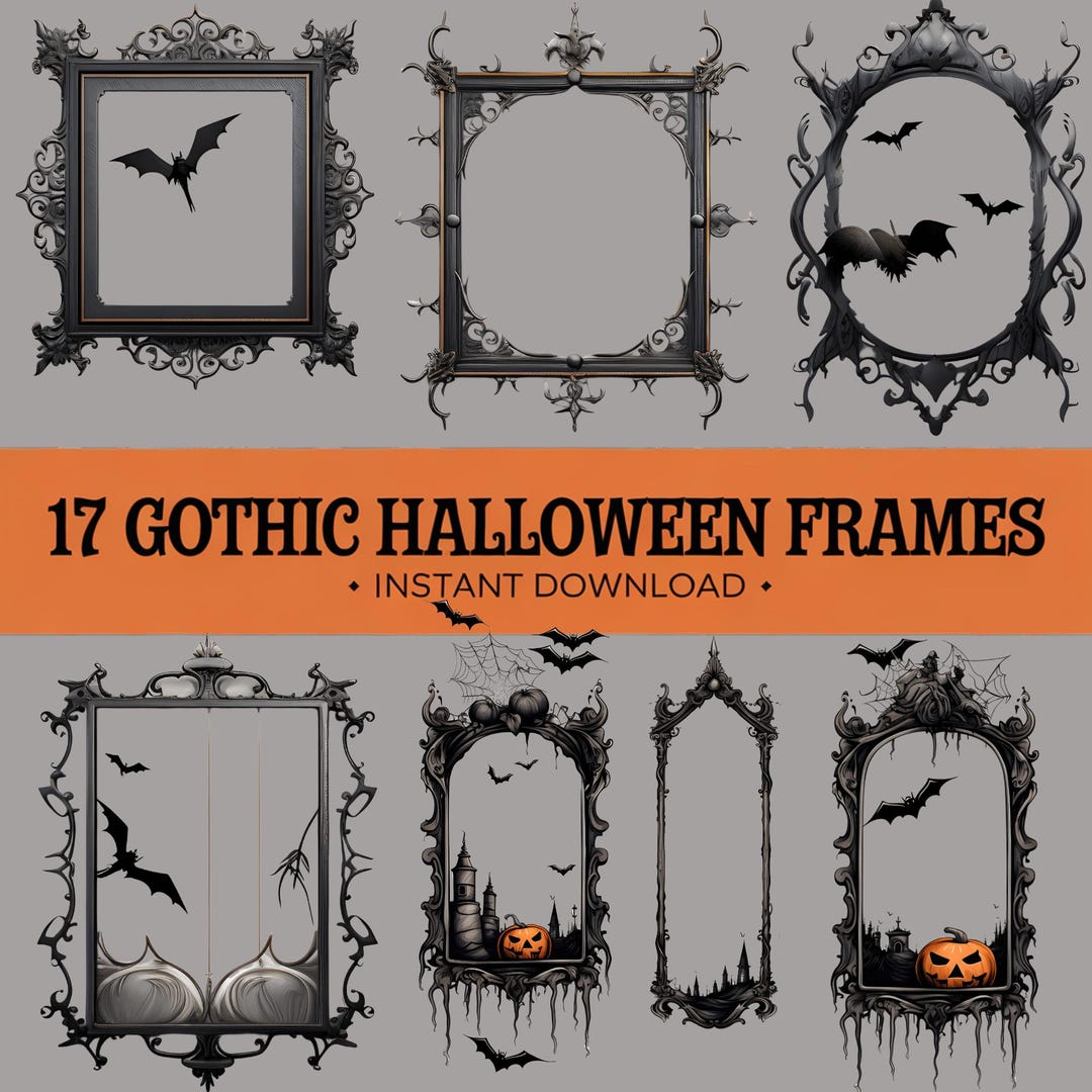 Gothic Halloween Frame PNG Bundle: Spooky Ornate Clipart (digital ...