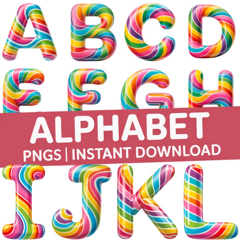 Rainbow Lollipop Alphabet PNG Bundle: Candy Letters for Crafts (digital ...