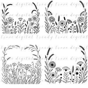Wildflower Border SVG Bundle: Botanical Line Art Frames (digital ...