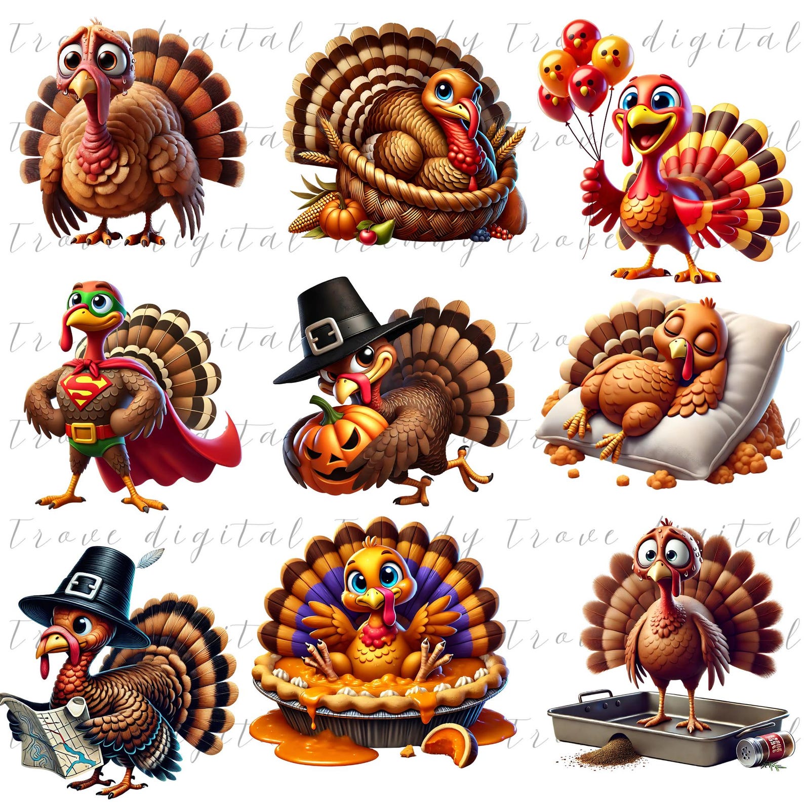 Funny Turkey Clipart PNG Bundle: Thanksgiving Humor, Sublimation ...