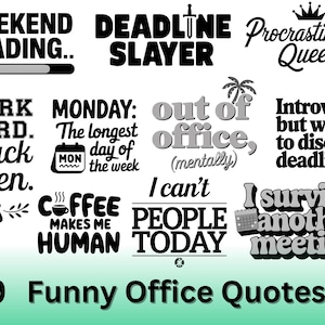 Funny Office Quotes SVG Bundle, 19 Humorous Work Sayings in Jpg, Svg ...