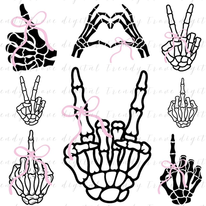 Coquette Bow Skeleton Signs SVG Bundle | 8 Cut Files (digital Download ...