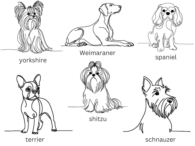 Dog Line Art SVG, Dog Clipart Bundle, Continuous Line Dog Drawing, Pet ...