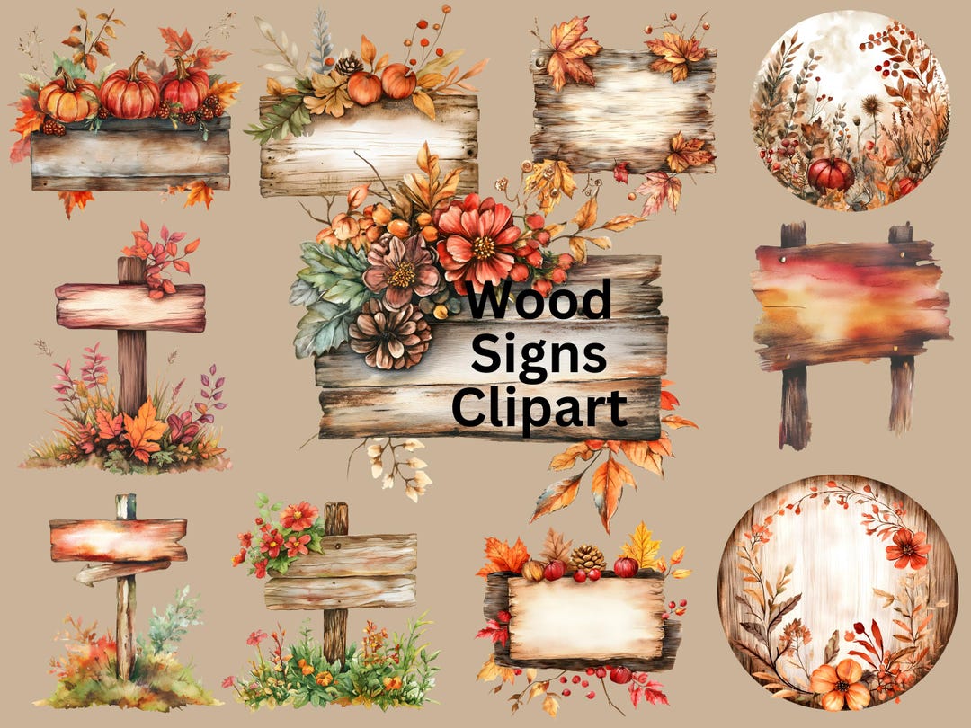 Autumn Signs Clipart PNG Fall-themed Illustrations for Crafts Instant ...