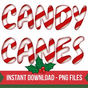 Candy Cane Alphabet PNG: Christmas Letters & Numbers Clipart (digital ...