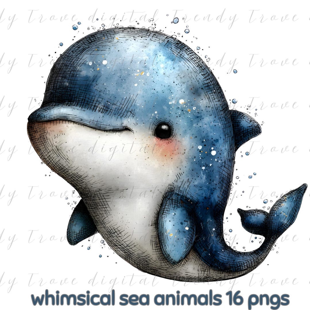 Watercolor Sea Animals Clipart, Ocean PNG Bundle (16 Files) - Etsy