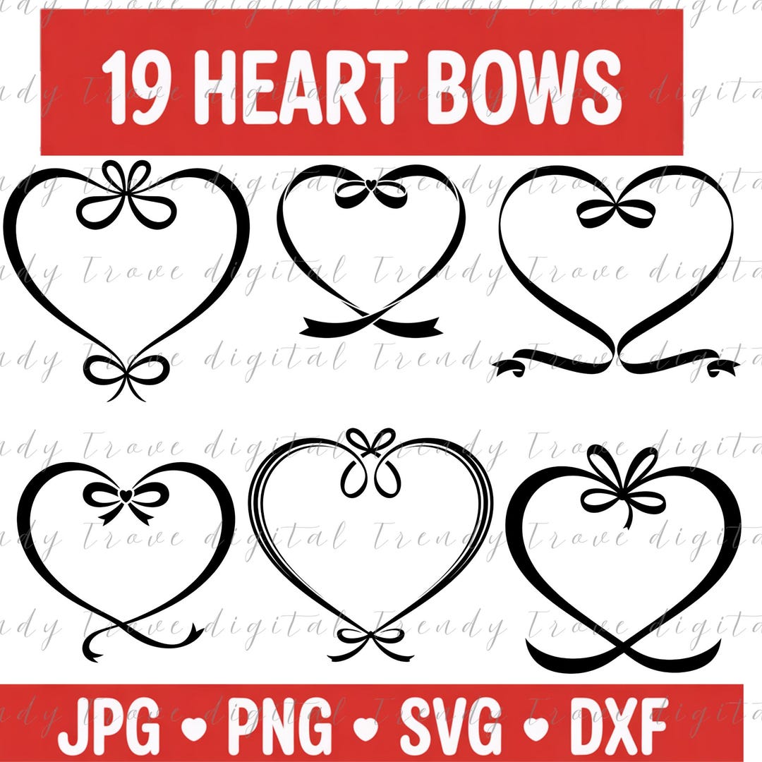 19 Heart Bow SVG Bundle Black Outline Clipart Cut Files - Etsy