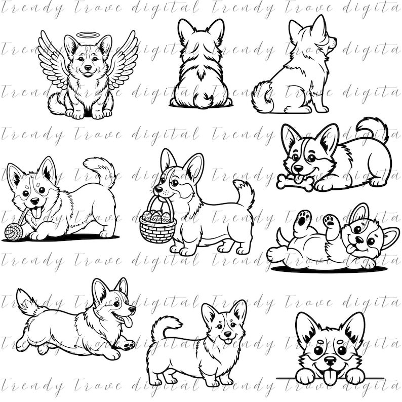 26 Corgi Dog SVG Bundle – Black Outline Cut Files ZIP - Etsy