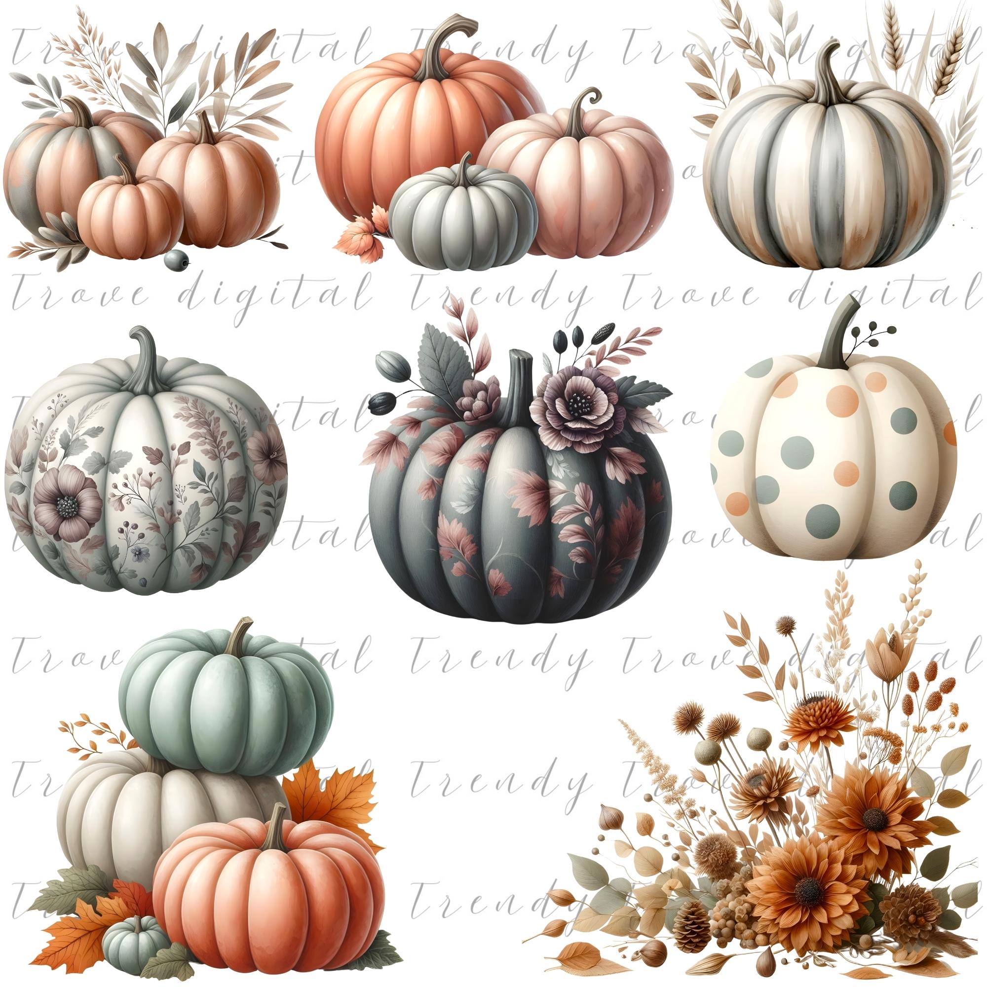 Cottagecore Pumpkin Clipart Bundle: Celestial Fall Florals (PNG Digital ...