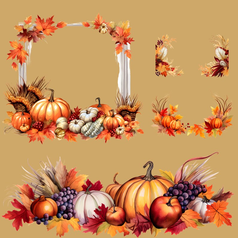 Thanksgiving Borders Clipart , 8 PNG Files, Transparent, - Etsy