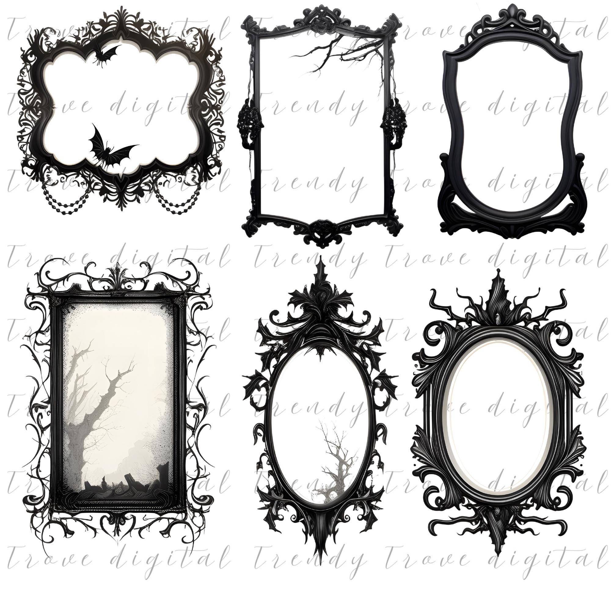 Gothic Halloween Frame PNG Bundle: Spooky Ornate Clipart (digital ...