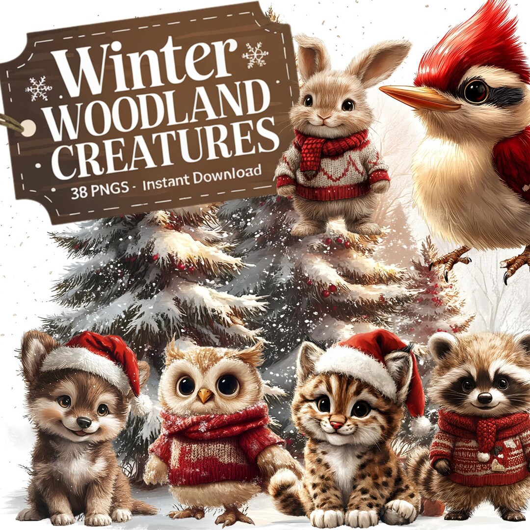 Winter Woodland Animals PNG Bundle: Christmas Clipart (digital Download ...