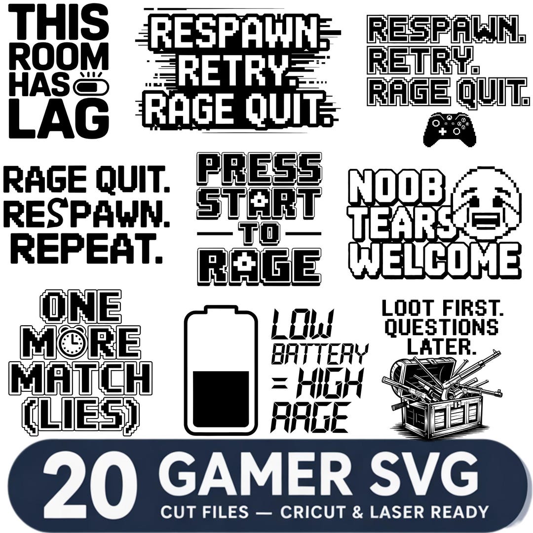 Gamer SVG Bundle, Funny Gaming Cut Files, Rage Quit SVG, Game Room ...