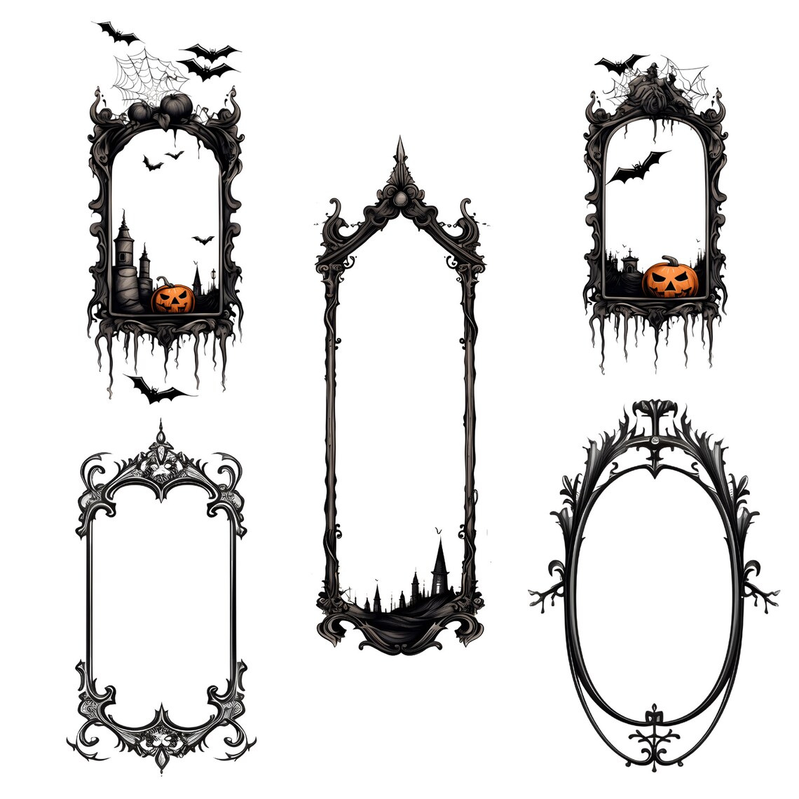 17 Gothic Frames Halloween Clipart, PNG Files, Transparent, Spooky ...
