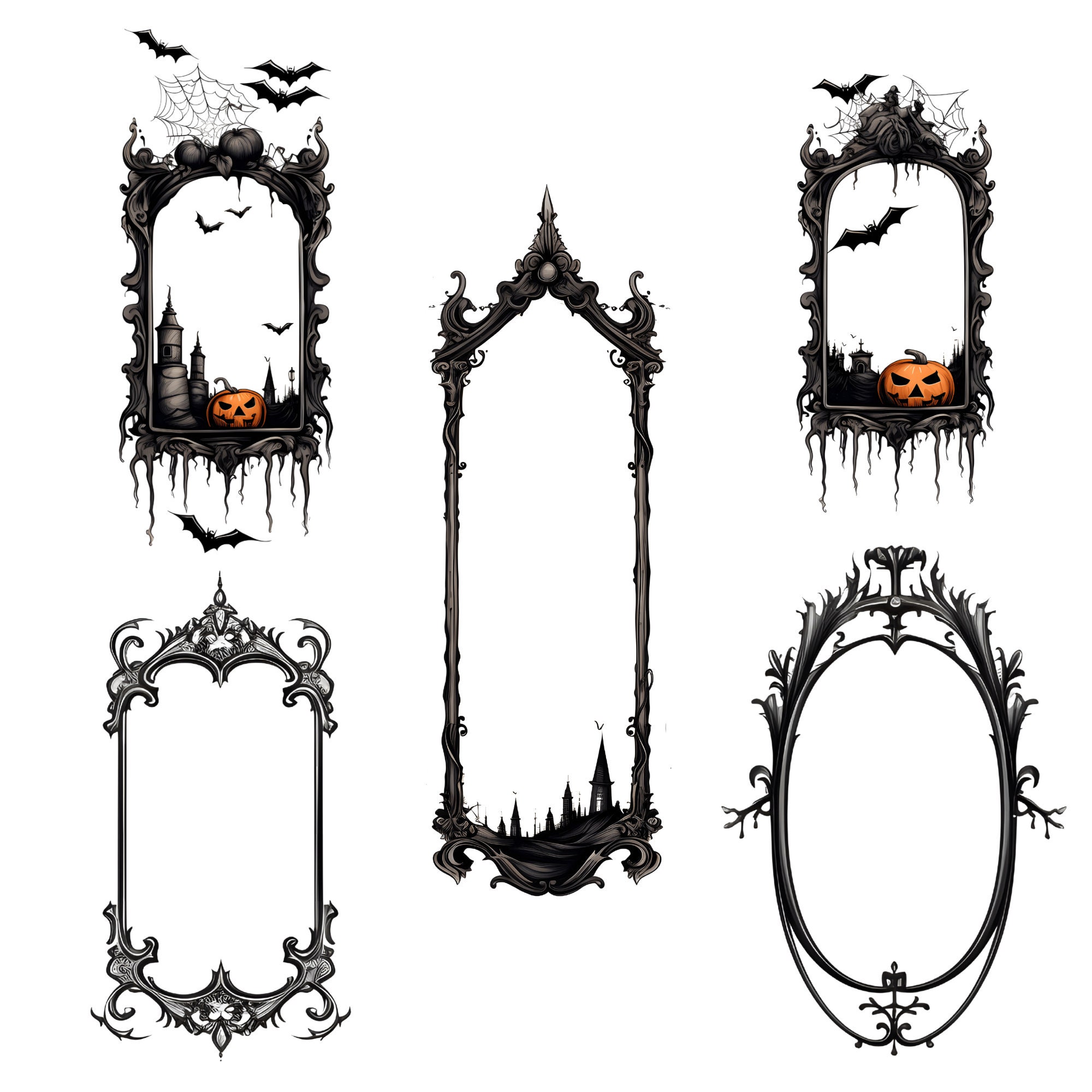 17 Gothic Frames Halloween Clipart, PNG Files, Transparent, Spooky ...