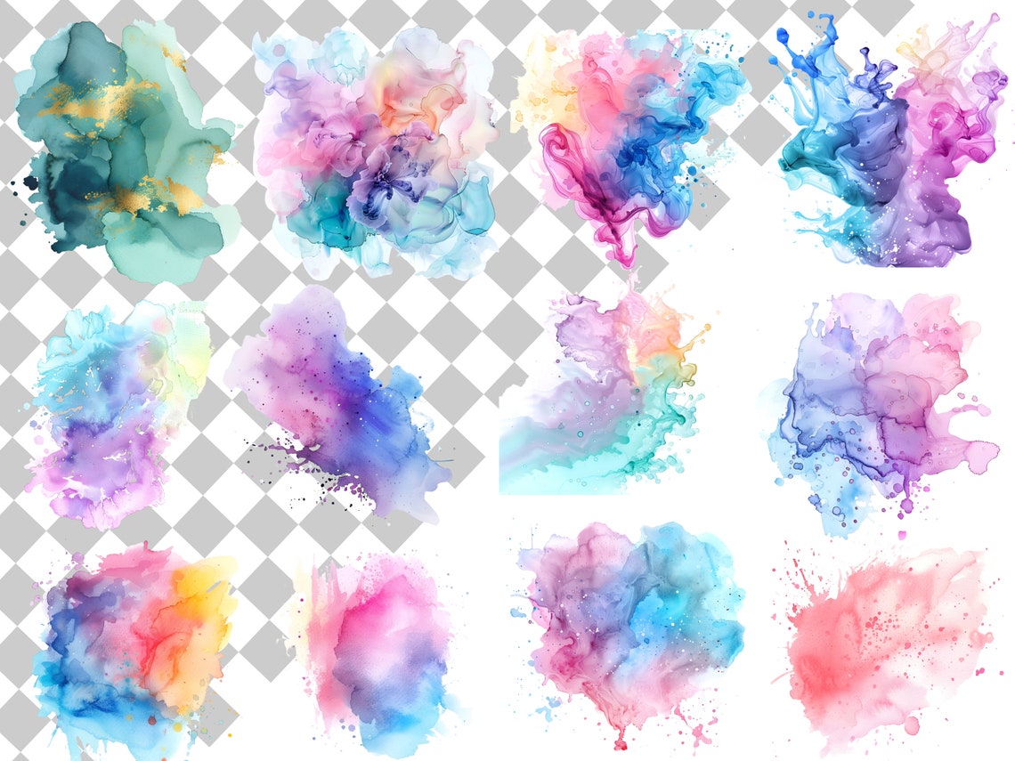 41 Pastel Watercolor Alcohol Ink Splash Clipart, Paint Splatter PNG ...