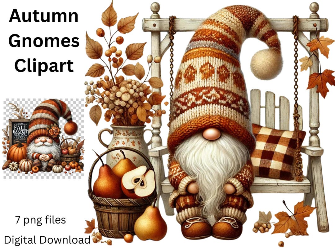 Autumn Gnome Clipart, Fall Gnome PNG, Thanksgiving Gnome Sublimation ...
